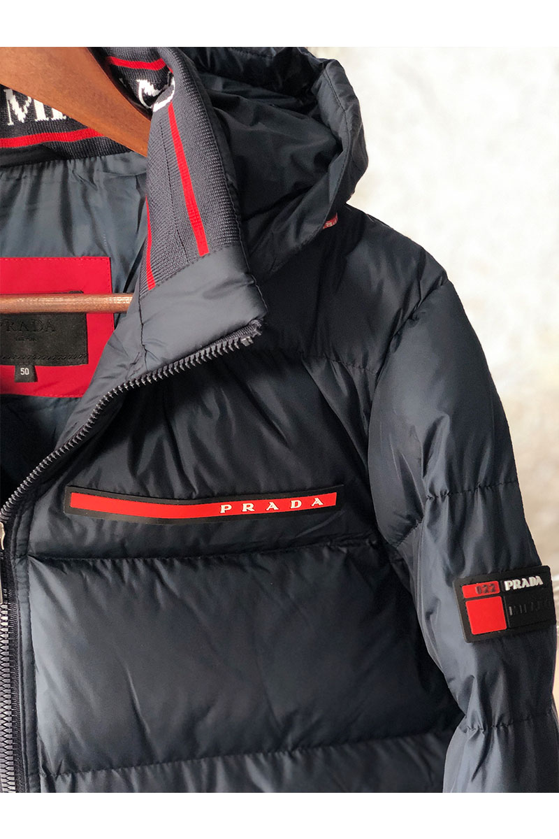 Prada Куртка синего цвета red stripe logo